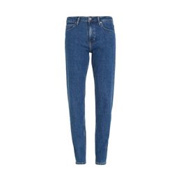 Slim-fit-Jeans Calvin Klein "MR SLIM - SOFT BLACK", Damen, Gr. 28, L&auml;nge 32, blau (blaumedium32), Denim/Jeans, Obermaterial: 79% Baumwolle, 20% Lyocell, 1% Elasthan, Basic, slim fit kn&ouml;chellang, Jeans Slim-fit-Jeans, mit Leder-Brandlabel am hinteren Bundabschluss