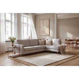 Ecksofa Home Affaire "Pinto Skandi, 290 cm, Chenille, Struktur, Ottomane links / rechts", silber grau, B:290cm H:89cm T:217cm, 100% Polyester, Sofas, Ecksofa, mit Keder, Massivholzf&uuml;&szlig;e Eiche ger&auml;uchert, Wellenunterfederung