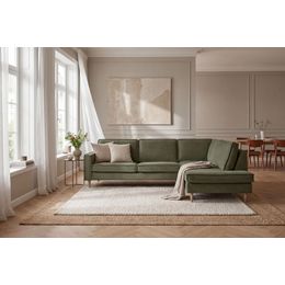 Ecksofa Home Affaire "Pinto Skandi, 290 cm, Chenille, Struktur, Ottomane links / rechts", gr&uuml;n, B:290cm H:89cm T:217cm, 100% Polyester, Sofas, Ecksofa, mit Keder, Massivholzf&uuml;&szlig;e Eiche ger&auml;uchert, Wellenunterfederung
