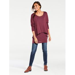 Rundhalsshirt Heine "Rundhals-Shirt", Damen, Gr. 44, rot (bordeaux), 95% Viskose, 5% Elasthan, unifarben, Rundhals, Shirts Rundhalsshirt