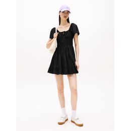 Minikleid Tommy Jeans "TJW ROUCHE MINI POPLIN DRESS EXT", Damen, Gr. L (40), N-Gr, schwarz, Web, Obermaterial: 100% Baumwolle, unifarben, figurbetont kurz, eckiger Ausschnitt, Kleider Minikleid