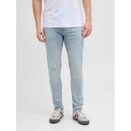 Jack & Jones Slim-fit-Jeans JACK & JONES "JJIGLENN JJCOLE AM 672 SN", Herren, Gr. 32, L&auml;nge 32, blau (blau denim), Denim/Jeans, Obermaterial: 98% Baumwolle, 2% Elasthan, Abriebeffekte, slim fit kn&ouml;chellang, Jeans Slim-fit-Jeans