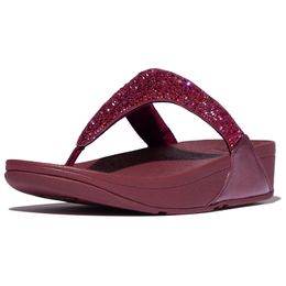 Zehentrenner fitflop "LULU CRYSTAL", Damen, Gr. 37, rot, Textil, Glitzer, Schuhe Zehentrenner, Sandale, Pantolette mit Schmucksteine