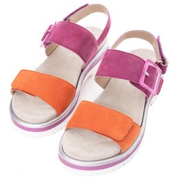 Plateausandaletten Ara "MALAGA", Damen, Gr. 36, pink (pink, orange), Ziegenveloursleder, Schuhe Plateausandaletten, Plateausandale, Klettschuh in Bequemweite G (= weit)