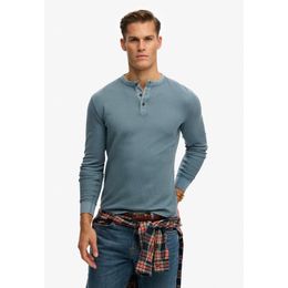 Langarmshirt Superdry "LW TEXTURED GRANDAD TOP", Damen, Gr. L, copen blau, Single Jersey, Obermaterial: 100% Baumwolle, unifarben, slim fit normal, Rundhals, Shirts Langarmshirt, Topseller