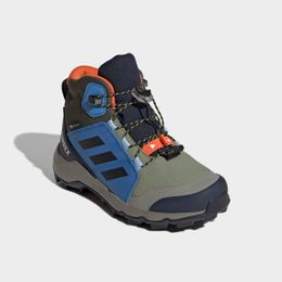 Wanderschuh adidas terrex "TERREX MID GORE-TEX", Jungen, Gr. 38, tengrn, cschwarz, rayblu, Synthetik, Textil, Schuhe Wanderschuh, wasserdicht dank Gore-Tex Membrane