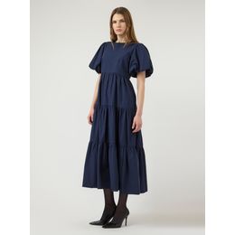 Midikleid Y.A.S "YASCOLEA SS ANKLE DRESS S. NOOS", Damen, Gr. 42, N-Gr, navy blazer, Web, Obermaterial: 100% Baumwolle, unifarben, kn&ouml;chellang, Rundhals, elastischer Bund, Kleider Midikleid, Sommerkleid, Baumwolle, kn&ouml;chellang