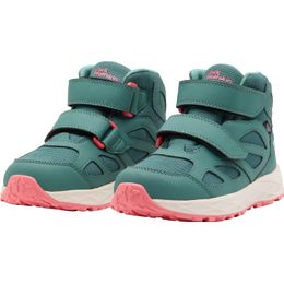 Wanderschuh Jack Wolfskin "WOODLAND 2 TEXAPORE MID VC K", Jungen, Gr. 39, gr&uuml;n (jade gr&uuml;n), Synthetik, Textil, Schuhe Wanderschuh, wasserdicht, Trekkingschuh