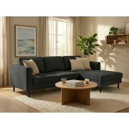 Ecksofa Home Affaire "Booster II, whlw. mit Schlaffunktion & Bettkasten, Fu&szlig; schwarz", anthrazit, B:232cm H:83cm T:161cm, 92% Polyester, 5% Polyamid, Sofas, Ecksofa, Recamiere beidseitig montierbar,L-Form, in Cord & Struktur LEO o. LINO