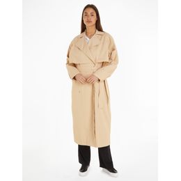 Trenchcoat Calvin Klein Jeans "BELTED TRENCH COAT", Damen, Gr. L (40), beige (warm sand), Web, Obermaterial: 100% Polyamid, unifarben, regular fit, M&auml;ntel Trenchcoat