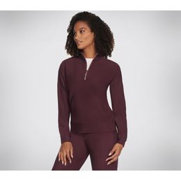Rollkragenpullover Skechers "GOLUXE RIB 1/4 ZIP", Damen, Gr. M (38/40), lila (fig), Obermaterial: 83% Polyester, 17% Elasthan, Pullover Rollkragenpullover