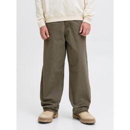 Jack & Jones 5-Pocket-Hose JACK & JONES JUNIOR "JPSTALEX EMBER WORKER PANT JNR NOOS", Jungen, Gr. 170, N-Gr, grau (beluga), Web, Obermaterial: 100% Baumwolle, unifarben, relaxed fit kn&ouml;chellang, Hosen 5-Pocket-Hose