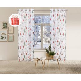 Gardine OTTO HOME "Olwyn" Gr. 1, bunt (multi), B:140cm H:145cm, Polyester, Polyester, Gardinen, Gardine, weihnachtlich