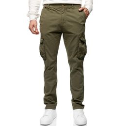 Cargohose INDICODE "INRamen", Herren, Gr. S, N-Gr, gr&uuml;n (army), Web, Obermaterial: 98% Baumwolle, 2% Elasthan, unifarben, regular fit kn&ouml;chellang, Hosen Cargohose