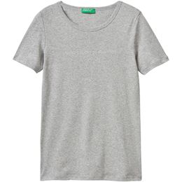 T-Shirt, Damen, Gr. XS (34), grau (grau, meliert), Jersey, Obermaterial: 100% Baumwolle, United Colors Of Benetton, meliert, Basic, Basic, Rundhals, eingesetzt abgesteppte Kante, Shirts T-Shirt, mit glitzerndem Druck
