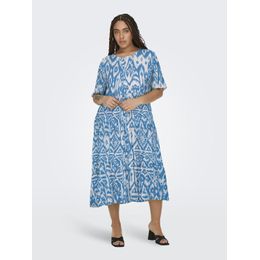 Druckkleid Only CARMAKOMA "CARMARRAKESH LIFE SS MIDI DRESS AOP", Damen, Gr. 48, N-Gr, blau (azure blau aop:nanny), Obermaterial: 100% Viskose, bedruckt, regular fit, Rundhals, Kleider Druckkleid, Sommerkleid
