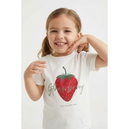 T-Shirt KIDS Only "KMGCANDY LIFE S/S PRINTED TEE JRS NOOS", M&auml;dchen, Gr. 104, cloud dancer print:strawberry, Jersey, Obermaterial: 100% Baumwolle, unifarben, regular fit normal, Rundhals, Shirts T-Shirt