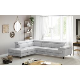 Ecksofa COTTA "Astra L-Form, B: 286 cm", stone, B:286cm T:236cm, 95% Polyester (PES) 5%Polyamid (PA), Sofas, Ecksofa, mit Kopfteilverstellung, optional Bettfunktion & Bettkasten