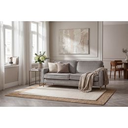3-Sitzer Home Affaire "Pinto Skandi, 206 cm, Chenille, Struktur", silber grau, B:208cm H:89cm T:97cm, 100% Polyester, Sofas, 3-Sitzer, mit Keder, Massivholzf&uuml;&szlig;e Eiche ger&auml;uchert, Wellenunterfederung