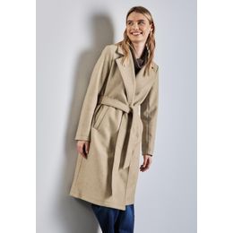 Kurzjacke Street One, Damen, Gr. 46, beige (desert beige), Web, Obermaterial: 100% Polyester, unifarben, regular fit knielang, Jacken Kurzjacke, mit G&uuml;rtel zum Taillieren