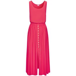 Maxikleid Lascana, Damen, Gr. 36, N-Gr, pink, Web, Obermaterial: 76% Viskose, 24% Polyester, unifarben, figurumspielend bodenlang, tiefer Rundhals, Kleider Maxikleid, mit Zierkn&ouml;pfen, Sommerkleid, modisch