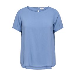Shirtbluse Only CARMAKOMA "CARVICO LIFE S/S TOP VIS WVN", Damen, Gr. 46, riviera, Web, Obermaterial: 100% Viskose, unifarben, regular fit normal, Rundhals, Blusen Shirtbluse, Viskose, regular fit