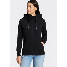 Kapuzensweatjacke Ragwear "NESKIA ZIP B O", Damen, Gr. M, schwarz, Sweatware, Obermaterial: 95% Baumwolle, 5% Elasthan, unifarben, h&uuml;ftlang, Rundhals, Rippb&uuml;ndchen, Sweatjacken Kapuzensweatjacke, mit hochgeschnittener Kapuze mit Kordel