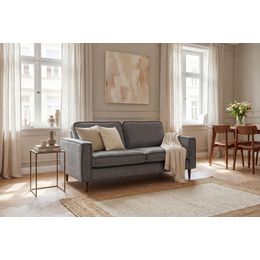 2-Sitzer Home Affaire "Pinto Skandi, 166 cm, Chenille, Struktur", dunkelgrau, B:168cm H:89cm T:97cm, 100% Polyester, Sofas, 2-Sitzer, mit Keder, Massivholzf&uuml;&szlig;e Eiche ger&auml;uchert, Wellenunterfederung