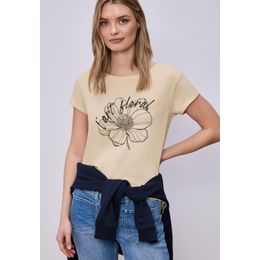 Rundhalsshirt Street One, Damen, Gr. 42, smoke beige, Jersey, Obermaterial: 100% Baumwolle, bedruckt, normal h&uuml;ftbedeckend, Rundhals, abgesteppte Kante, Shirts Rundhalsshirt, Sommershirt mit floralem Artwork