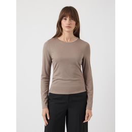 Langarmshirt Y.A.S "YASPALOMA LS TOP NOOS", Damen, Gr. M, grau (taupe gray), Jersey, Obermaterial: 67% Viskose, 30% Polyester, 3% Elasthan, unifarben, slim fit normal, Rundhals, Shirts Langarmshirt