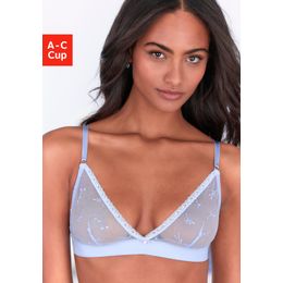 Bralette-BH Vivance "Thea", Damen, Gr. 80, Cup A, hellblau, Mesh, Obermaterial: 81% Polyamid, 12% Elasthan, 7% Polyester, BHs Bralette-BH, ohne B&uuml;gel mit transparentem Mesh mit feiner Bl&uuml;tenstickerei
