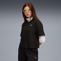 Poloshirt Puma "CLASS RELAXED PINNACLE POLO TEE", Damen, Gr. L, schwarz (Puma schwarz), Jersey, Obermaterial: 60% Polyester, 40% Baumwolle, unifarben, relaxed fit normal, Rundhals, Shirts Poloshirt, gerade Passform, Kurzarm, f&uuml;r sportliche Aktivit&auml;ten und Streetwear