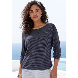Langarmshirt Vivance "aus strukturierter Strickqualit&auml;t", Damen, Gr. 44/46, navy, creme, Strick, Obermaterial: 68% Viskose (LENZING&trade; ECOVERO&trade;), 30% Polyester, 2% Elasthan, gemustert, figurumspielend, Rundhals, Shirts Langarmshirt, mit Gummizug im Bund, Topseller