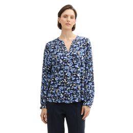 Klassische Bluse Tom Tailor, Damen, Gr. 40, blau (blau autumn floral design), Obermaterial: 100% Viskose, mit Knopf,&Auml;rmel mit &Auml;rmelschlitz, Blusen Klassische Bluse