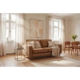 2-Sitzer Home Affaire "Pinto Skandi, 166 cm, Chenille, Struktur", brick rot, B:168cm H:89cm T:97cm, 100% Polyester, Sofas, 2-Sitzer, mit Keder, Massivholzf&uuml;&szlig;e Eiche ger&auml;uchert, Wellenunterfederung