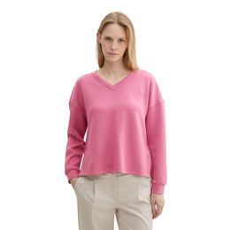 Sweatshirt Tom Tailor "Scuba", Damen, Gr. XXL (44), pink (pink velvet), Jersey, Obermaterial: 51% Polyester, 42% Viskose, 7% Elasthan, unifarben, regular fit taillenlang, V-Ausschnitt, B&uuml;ndchen, Sweatshirts Sweatshirt, mit V-Ausschnitt