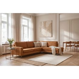 Ecksofa Home Affaire "Pinto Skandi, 290 cm, Chenille, Struktur, Ottomane links / rechts", brick rot, B:290cm H:89cm T:217cm, 100% Polyester, Sofas, Ecksofa, mit Keder, Massivholzf&uuml;&szlig;e Eiche ger&auml;uchert, Wellenunterfederung