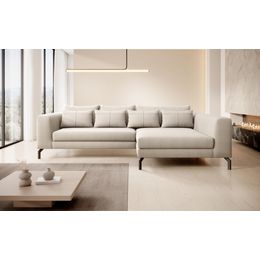 Ecksofa Home Affaire "Cross, mit softem Sitz, L-Form, wendbare Zierkissen, Breite 284 cm", beige, B:284cm H:82cm T:172cm, 92% Polyester / 8% Nylon, Sofas, Ecksofa, Couch mit vielen Kissen, stylische Kreuznaht, elegante Metallf&uuml;&szlig;e