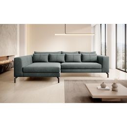 Ecksofa Home Affaire "Cross, mit softem Sitz, L-Form, wendbare Zierkissen, Breite 284 cm", grau (schwarzgrau), B:284cm H:82cm T:172cm, 100% Polyester, Sofas, Ecksofa, Couch mit vielen Kissen, stylische Kreuznaht, elegante Metallf&uuml;&szlig;e