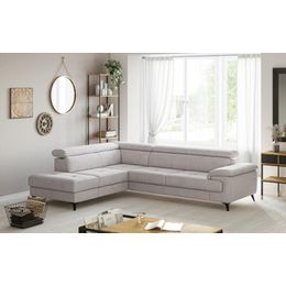 Ecksofa COTTA "Astra L-Form, B: 286 cm", snow, B:286cm T:236cm, 100% Polyester (PES), Sofas, Ecksofa, mit Kopfteilverstellung, optional Bettfunktion & Bettkasten
