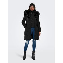 Steppmantel Only "ONLNEWLINETTE FUR HOOD COAT OTW", Damen, Gr. XS, schwarz detail:schwarz, Steppware, Obermaterial: 100% Polyester, regular fit, M&auml;ntel Steppmantel