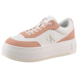 Plateausneaker Calvin Klein Jeans "BOLD FLATF LOW LACE TUMB LTH", Damen, Gr. 42, rosa (wei&szlig;, altrosa), Leder, Lederimitat, unifarben mit Farbeinsatz, Schuhe Plateausneaker, Schn&uuml;rschuh, Halbschuh, Freizeitschuh mit seitlichem CK-Logo