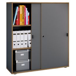 Aktenschrank Vcm "B&uuml;roschrank Aktenschrank Schiebet&uuml;ren Salia 3fach", schwarz (anthrazit), B:100cm T:37cm, Obermaterial: 100% Holz Wood., Schr&auml;nke, Aktenschrank
