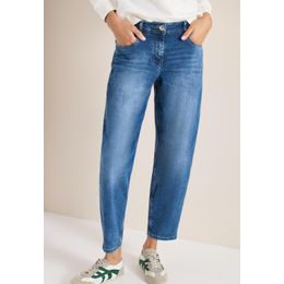 Loose-fit-Jeans Cecil "Style Scarlett", Damen, Gr. 29, L&auml;nge 28, mid blau wash, Denim/Jeans, Obermaterial: 83% Baumwolle, 15% Polyester (REPREVE), 2% Elasthan, unifarben, loose fit lang, Jeans Loose-fit-Jeans, im Five-Pocket Style