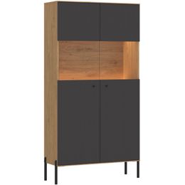 Vitrine OTTO HOME, stone eiche, anthrazit, B:90cm H:181,3cm T:40cm, Glas, Holzwerkstoff, MDF, Melamin, PVC, Schr&auml;nke, Vitrine, Vitrine, Breite 90 cm, mit geriffelten Fronten, auf Metallf&uuml;&szlig;en