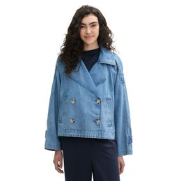 Jeansjacke Tom Tailor Denim, Damen, Gr. XS (34), blau (used mid stone blau denim), Obermaterial: 100% Baumwolle. Futter: 100% Baumwolle, regular fit, asymmetrischer Ausschnitt, Jacken Jeansjacke