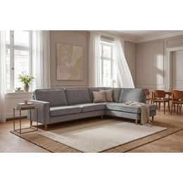 Ecksofa Home Affaire "Pinto Skandi, 290 cm, Chenille, Struktur, Ottomane links / rechts", grau, B:290cm H:89cm T:217cm, 100% Polyester, Sofas, Ecksofa, mit Keder, Massivholzf&uuml;&szlig;e Eiche ger&auml;uchert, Wellenunterfederung