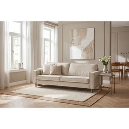 3-Sitzer Home Affaire "Pinto Skandi,Maxi-Ausf&uuml;hrung, 236 cm, Chenille, Struktur", creme, B:236cm H:89cm T:97cm, 100% Polyester, Sofas, 3-Sitzer, mit Keder, Massivholzf&uuml;&szlig;e Eiche ger&auml;uchert, Wellenunterfederung