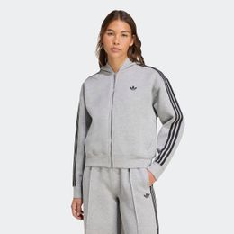 Sweatjacke adidas originals "ADICOLOR 3-STREIFEN SPACER MIT DURCHGEHENDEM REISSVERSCHLUSS", Damen, Gr. XXL, grau (medium grau heather), Obermaterial: 53% Baumwolle, 47% Polyester, angesetztes B&uuml;ndchen, Sweatjacken Sweatjacke, mit Kapuze, aus Baumwolle und Polyester, f&uuml;r Alltag