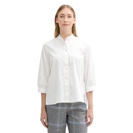 Langarmbluse Tom Tailor, Damen, Gr. 42, wei&szlig;, Web, Obermaterial: 100% Baumwolle, unifarben, loose fit taillenbedeckt, ohne Ausschnitt, B&uuml;ndchen, Blusen Langarmbluse, mit Raffung
